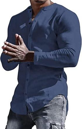 Generic Chemise boutonn&eacute;e &agrave; manches longues pour homme, chemise d&eacute;contract&eacute;e &agrave; manches longues pour homme, coupe normale, chemise extensible douce essentielle