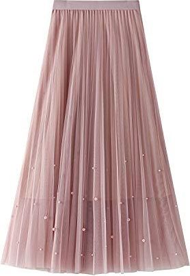 Dissa Jupe Pliss&eacute;e Unie Femme Rose Jupe Tulle Midi,Taille Unique,S8581