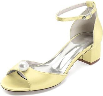 Generic Chaussures De Mariage Femmes Chunky Heels Ouvert Bout Mari&eacute;e Blocs Bas Sandales Dress F&ecirc;te Hauts Talons 4.5Cm,Jaune,41 EU