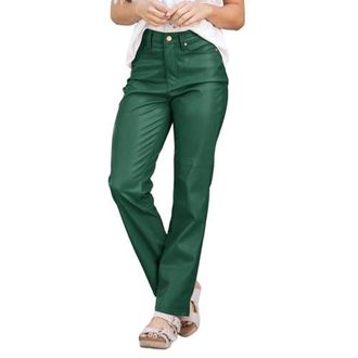 Generic Femme Pantalons Simili Cuir Pantalon Droit Taille Haute en Cuir PU Pantalon de Loisirs Y2k R&eacute;tro Pantalon Chic &eacute;Lastique Leggings Pantalon en Cuir Noi