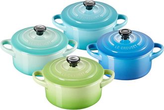 LE CREUSET Le Creuset 4er-Set Mini Cocottes aus Steinzeug, je 200 ml, 10 x 5 cm, Meeresbrise (Grün/Türkis/Blau/Mint), 79212105139100