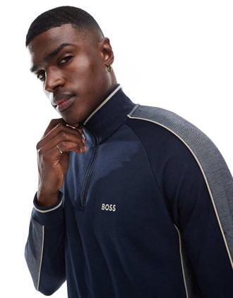 Boss Orange by Hugo Boss Boss Bodywear - Trainingsoberteil in Marineblau mit kurzem Reißverschluss und Logo