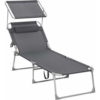 Songmics Bain de Soleil Grand, Chaise Longue Pliable, Transat, 71 x 200 x 38 cm, Capacit&eacute; de Charge 150 kg, avec Pare-soleil, Dossier Inclinable