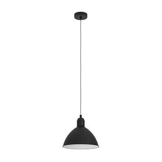 Eglo Suspension luminaire Priddy, lustre rond pour salon et salle &agrave; manger, lampe de plafond suspendue en m&eacute;tal noir et blanc, douille E27, &Oslash; 30,5 cm