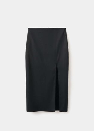 Mango Jupe midi en m&eacute;lange de lin et coton noir - Femme - 32 - MANGO