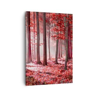 Arttor Bilder auf Leinwand Wald Rot B&auml;ume Leinwandbild mit Rahmen 50x70cm Wandbilder Dekoration Wohnzimmer Schlafzimmer K&uuml;che Deko Gro&szlig; Wanddeko Bild Wand Ku