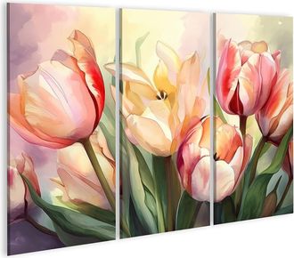 Islandburner Bild auf Leinwand Schönes Blumenset Aquarell Frühling Tulpe Blumen Konzept KI Bilder Wandbilder Poster JAVT-3P