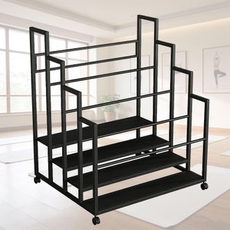 Generic Aufbewahrungsregal for Yogamatten, Organizer for Heim-Fitness-Zubeh&ouml;r mit R&auml;dern Metalllagerregal Gro&szlig;e Kapazit&auml;t Platzsparend for Kurzhanteln(Black -