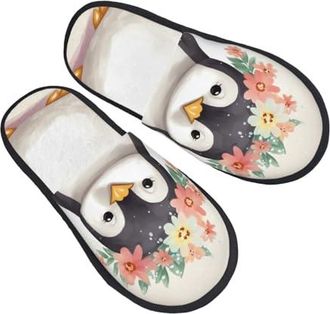 Generic Chaussons Maison Pingouin Portant Des Fleurs Avec Semelle Caoutchouc Pantoufles En Coton Antidérapantes Pantoufles Pour DIntérieur Outdoor Unisex M