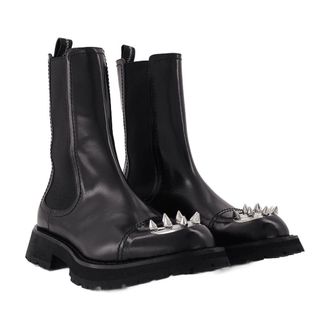 Alexander McQueen Mens Ankle Boots With Studs Black Leather Shoes