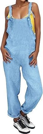 Generic Combinaison Salopette Taille Salopette Plus Romper D&eacute;contract&eacute;e Playsuit Femme L&acirc;che Jumpsuit Baggy Femme(Sky Blue, XXXXL)