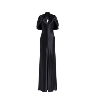 Alberta Ferretti Femme, Robes, Noir, Taille: 44 FR Robe de Soir&eacute;e en Satin avec Manches Cape