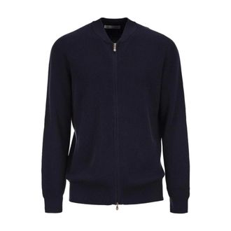Brunello Cucinelli Gerippte Strickjacke mit Rei&szlig;verschluss - - Knitwear - Herren - Blau - XL