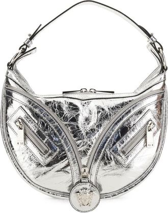 Versace Womens Repeat Small Hobo Bag Silver Lambskin Shoulder