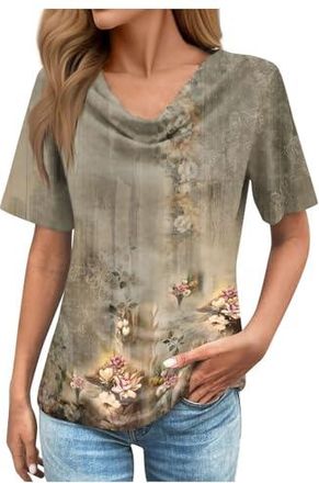 Generic T-shirt femme &agrave; manches courtes imprim&eacute; &eacute;l&eacute;gant d&eacute;contract&eacute; T-shirts tunique, bronze, XXL