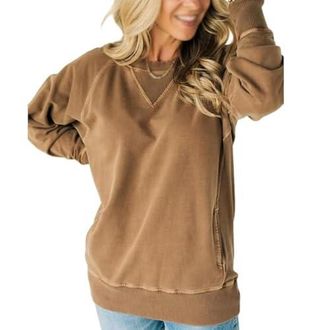 Generic Pull c&ocirc;tel&eacute; &agrave; poches pour femme, haut uni &eacute;pissure, pull c&ocirc;tel&eacute; &agrave; manches chauve-souris, avec poches, marron, XXL