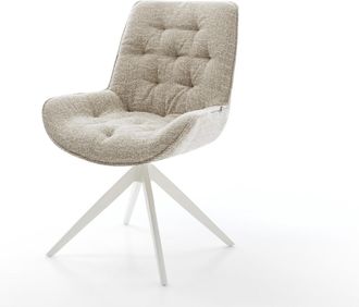 DELIFE Drehstuhl Taimi-Flex Webstoff Soft Beige Kreuzgestell breit Weiß 360° drehbar Wippfunktion, Esszimmerstühle
