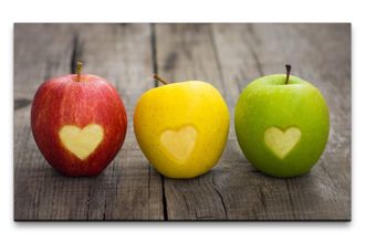Paul Sinus Art Bilder XXL Äpfel auf Holztisch 120x70cm Wandbild auf Leinwand