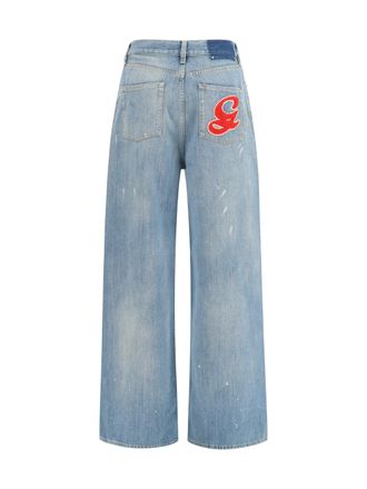Golden Goose Womens Jeans Embroidered Logo Blue Cotton