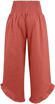 Generic Pantalon en coton et lin pour femme - Jambe large - Pantalon de plage d&eacute;t&eacute; confortable - Pantalon de yoga Palazzo - XIYU26067, Orange, XXL
