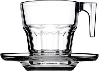 Pasabahce Casablanca Espresso Set / 12-teilig / 6 Tassen mit Henkel / 6 Untertassen / 70 ml / Gehärtetes Glas / Spülmaschinenfest