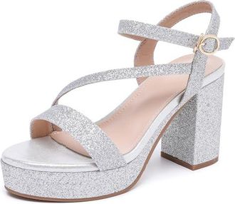 Dadawen Femmes Plate-Forme Chunky Bride de Cheville Sandales à Talons Sexy Dress Chaussures 8.5 CM Heels Argent 41