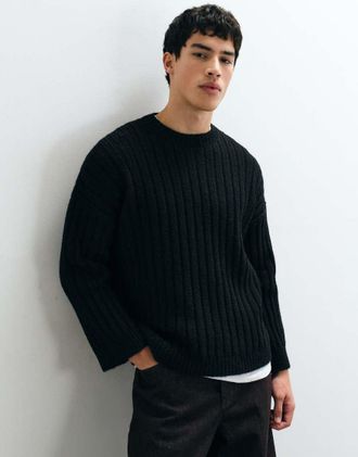Reclaimed Vintage grober Strickpullover mit Wolle in Schwarz
