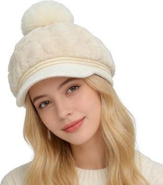 Generic Bonnet chaud avec pompon pour femme et fille - Pour les trajets quotidiens le matin, la marche, le ski, les vacances, Couleur cr&egrave;me