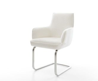 DELIFE Freischwinger Heira-Flex mit Armlehnen Boucl&eacute; Soft Beige Freischwinger flach Edelstahl Taschenfederkern, Esszimmerst&uuml;hle