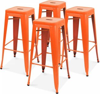 Oviala Lot 4 tabourets de bar en m&eacute;tal orange mat