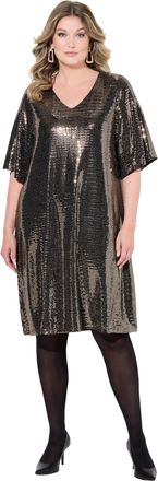 Miamoda Damen gro&szlig;e Gr&ouml;&szlig;en &Uuml;bergr&ouml;&szlig;en Plus Size Kleid, A-Linie, Pailletten-Optik, 3/4-&Auml;rmel Gold Kupfer 48 836334650-48