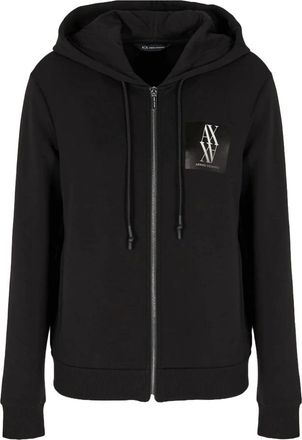 A|X Armani Exchange Femme, Sweatshirts et sweats &agrave; capuche, Noir, Taille: 36 FR Sweat &agrave; capuche noir avec poches zipp&eacute;es