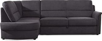 Cavadore Cavadore Ecksofa Paris mit Federkern / Kleines L-Sofa mit Vorziehsitz, Bettkasten und Ottomane / 243 x 87 x 155 / Dunkelgrau