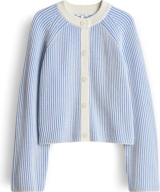 OPUS Damen Strickjacke | Delsie Regular Cardigan im zweifarbigen Streifendesign Water Blue, 40