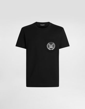 Dolce & Gabbana T-shirt Aus Baumwolle Mit Logostickerei Dg Milano - Mann T-shirts Und Polos Schwarz Jersey 48
