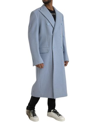 Dolce & Gabbana Mens Blue Cashmere Trench Coat Clothing