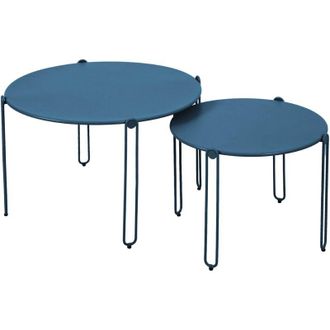 Oviala Lot de 2 tables basses gigognes de jardin bleu pacific