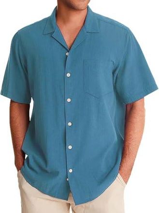 Generic Chemise de plage décontractée à manches courtes pour homme - Couleur unie - Bouton tendance - Col cubain - Chemise unie à manches courtes, bleu ciel, 