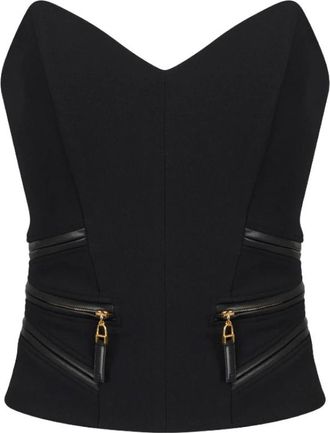 Elisabetta Franchi Femme, Tops, Noir, Taille: 38 FR Haut Noir Slim Fit avec Fermeture Éclair