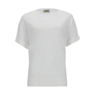 Herno Femme, Tops, Blanc, Taille: 40 FR T-shirt en coton &agrave; col rond