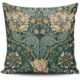 Generic T&uuml;rkisfarbene Vintage-Tulpen Von William Morris Kissenbezug Atmungsaktiv Kissenbez&uuml;ge Modern Kissenh&uuml;lle F&uuml;r B&uuml;ro Heimdekoration Hotel 45X45Cm