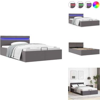 vidaXL Bett mit Bettkasten Hydraulisch led Grau Kunstleder 120x200 cm - Doppelbett - Stauraumbett - Kunstlederbett - LED-Bett - Boxspringbett