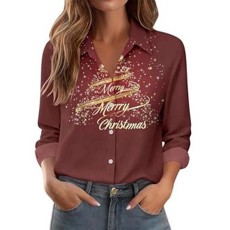 Generic Chemises &agrave; manches longues et boutons imprim&eacute;s d&eacute;contract&eacute;s pour femmes, rouge brique, XXL