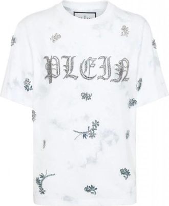 Philipp Plein Femme, Tops, Blanc, Taille: 40 FR T-Shirt Tie-Dye Col Rond MC Fleurs
