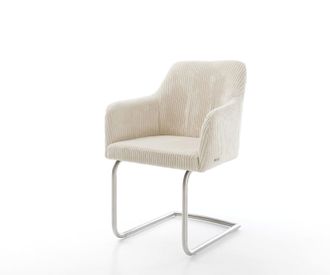 DELIFE Freischwinger Greg-Flex Cord Beige Freischwinger rund Edelstahl Taschenfederkern, Esszimmerst&uuml;hle