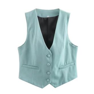 Generic Gilet Sans Manche Femme Gilet Femme D&eacute;contract&eacute; Quotidien Ville Costume Col V Court - Veste Boutonn&eacute;e &Eacute;l&eacute;gante Pour Look Professionnel Ou Soir&eacute;e