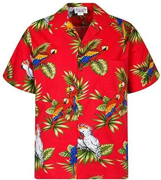 Pacific Legend Original Chemise-Hawaienne, Manche-Courte, Kakadu, Rouge, XXL