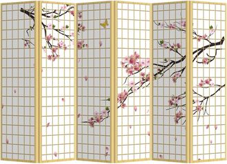 Oriëntique Paravent Raumteiler Japanisch Orientalisch Chinesisch Beidseitig L240xH180cm Spanische Wand Trennwand Room Divider Raumtrenner Sichtschutz Bedruckte C