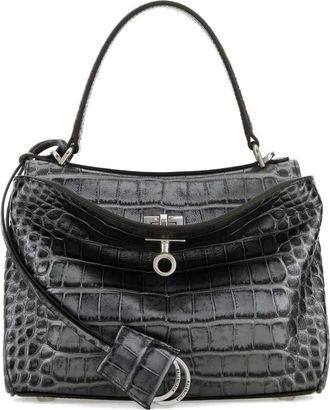 Balenciaga cabas Rodeo à effet peau de crocodile - Gris