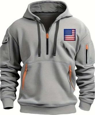 Generic Pull de travail pour homme - Cadeau pour homme - Style américain - Sweat à capuche - En velours épais - Chaud et résistant au froid, gris, XL